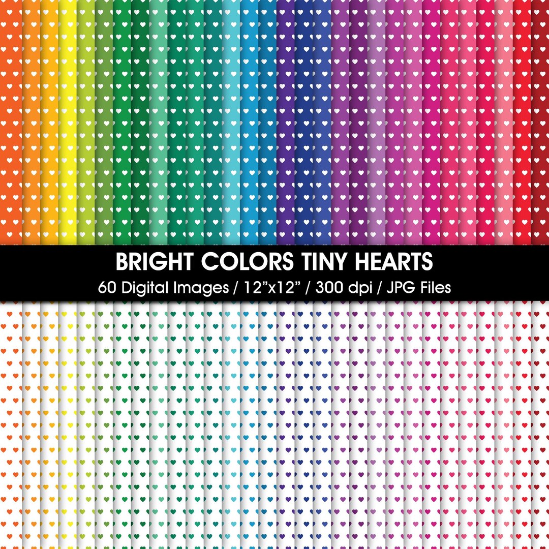 60 Bright Colors Tiny Hearts Digital Paper, Pastel Colors Scrapbook ...