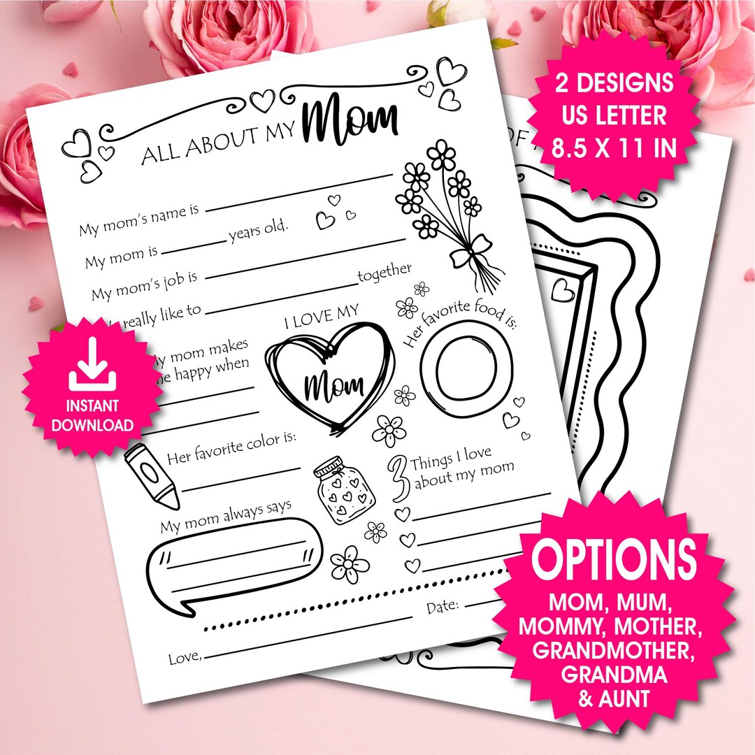 All About My Mom Fill in the Blanks Questionnaire, Mother's Day ...