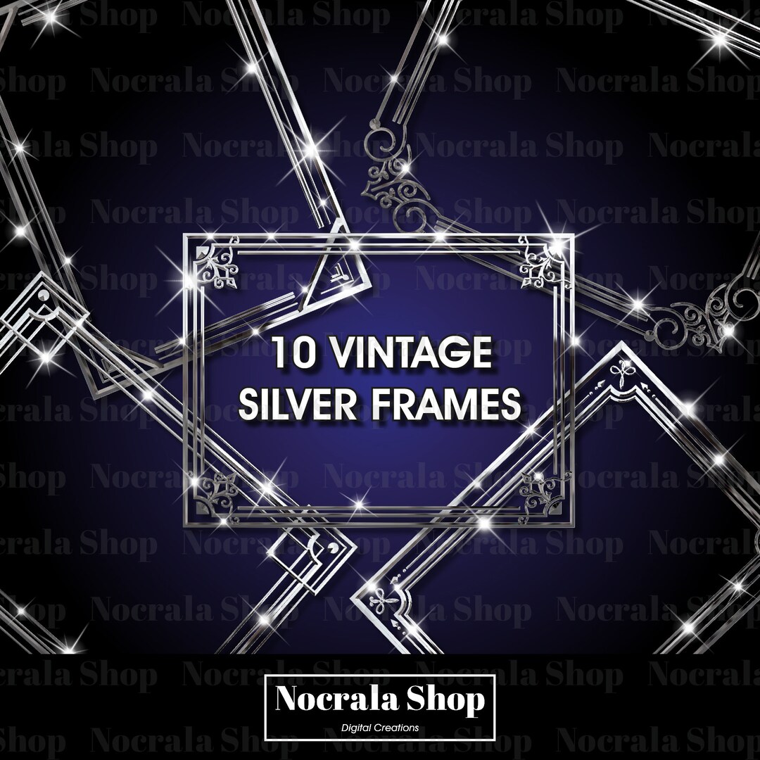 10 Vintage Silver Frames Clip Art, Large Silver Frames, Frames Png ...