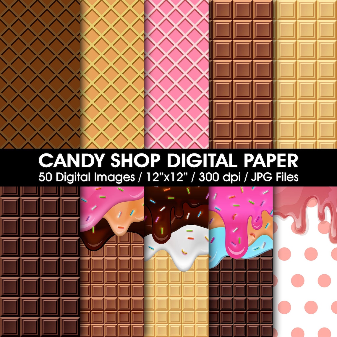 50 Candy Shop Digital Papers, Printable Scrapbook Paper, Seamless ...