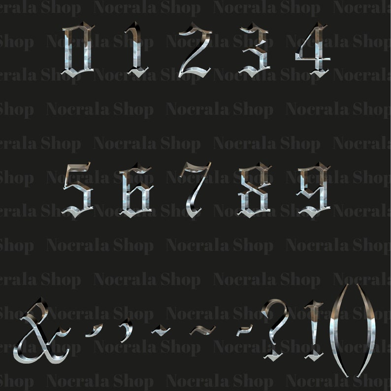 Gothic Silver Alphabet Clipart, PNG Digital Clip Art, Silver Gothic ...
