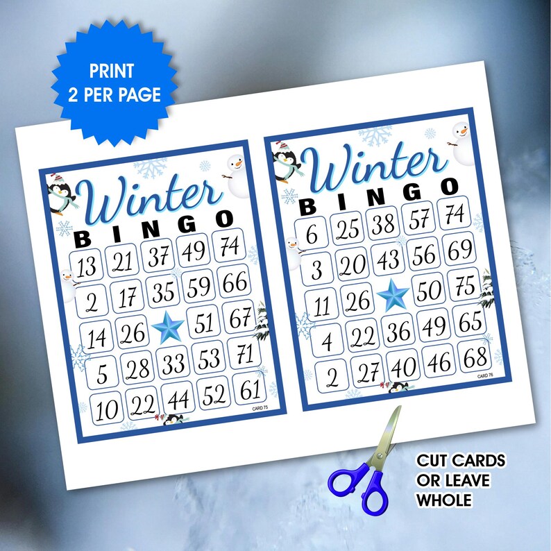 100 Winter Bingo Cards, 1 or 2 per Page, Winter Game, Winter Activity ...