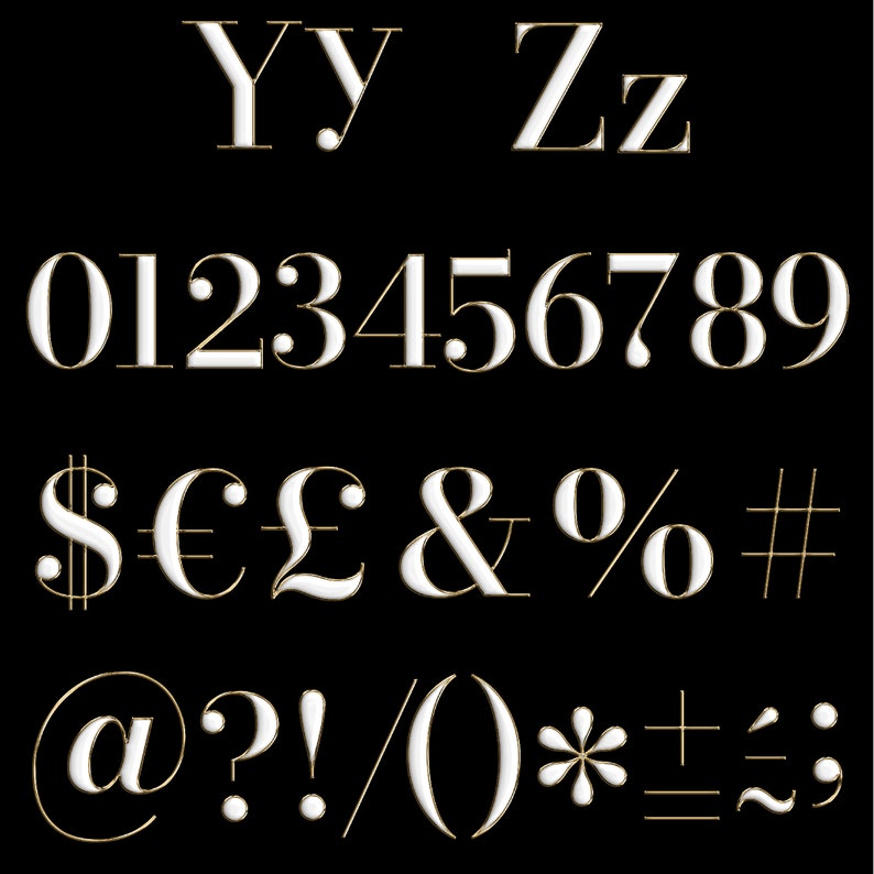 White and Gold Glam Alphabet Clipart, PNG Digital Clip Art, White ...