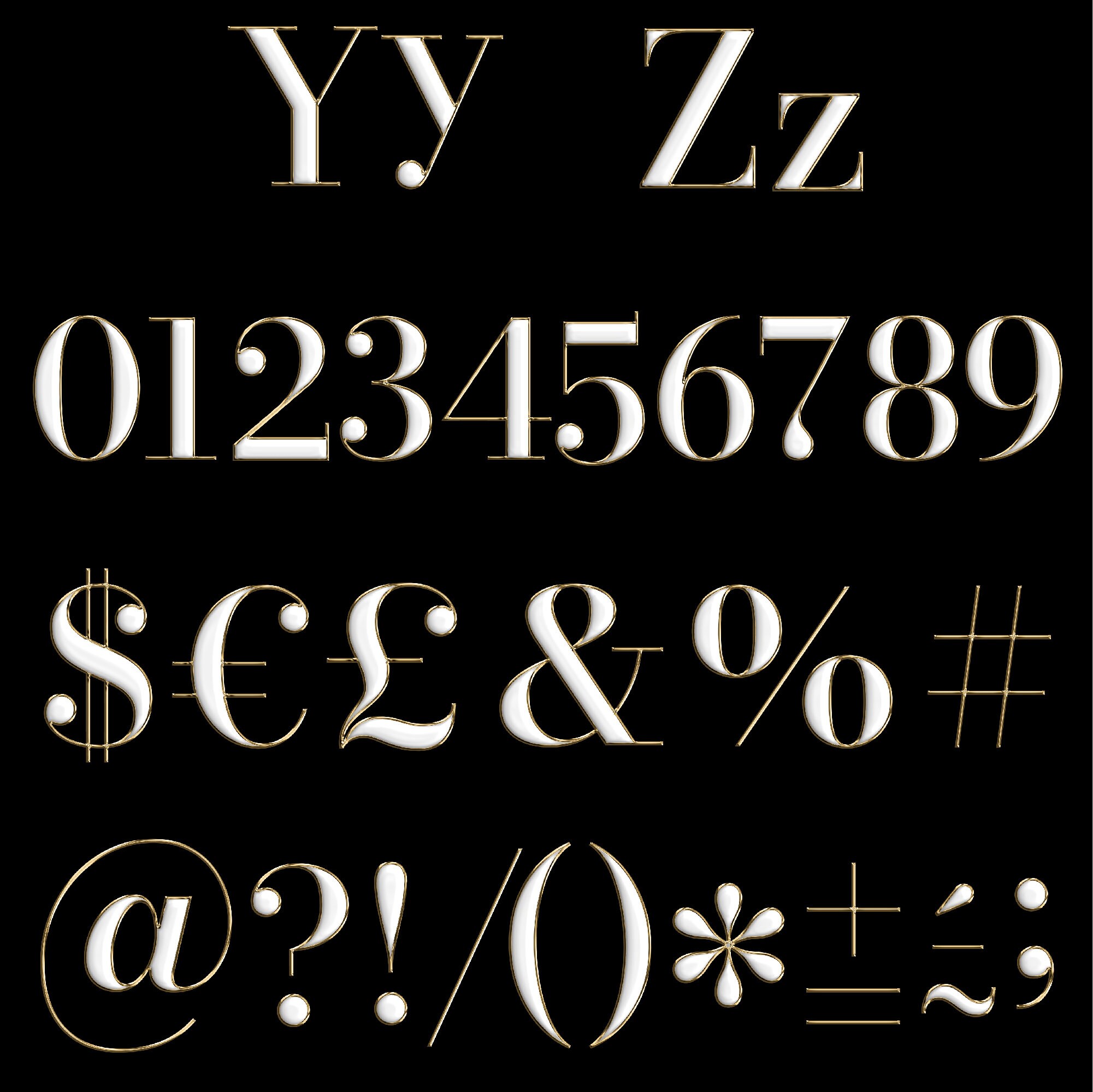 White and Gold Glam Alphabet Clipart, PNG Digital Clip Art, White ...