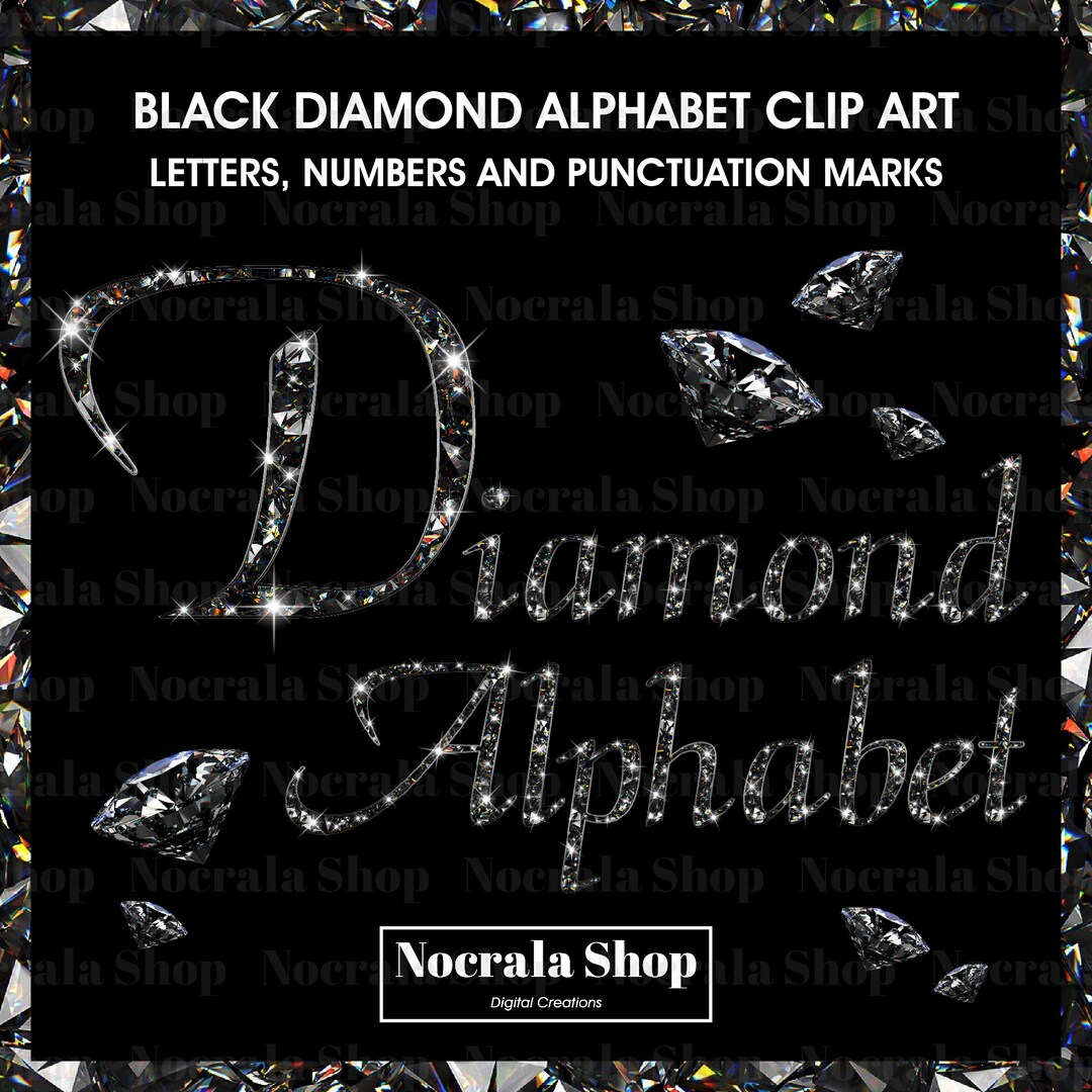Black Diamond Alphabet Clipart, PNG Letters, Numbers, Symbols (digital ...