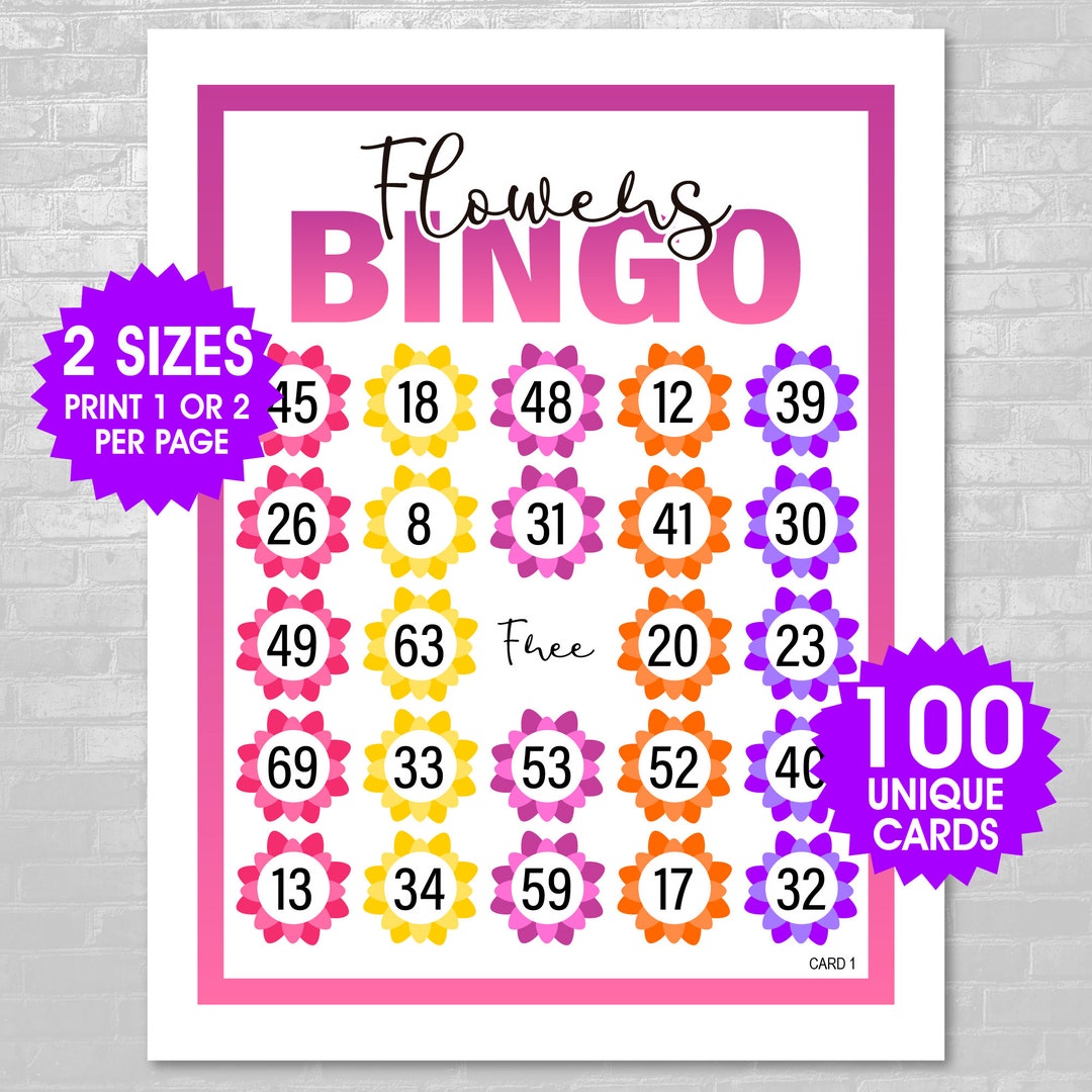 100 Flowers Bingo Cards, 1 or 2 per Page, Fun Party Game, Spring ...