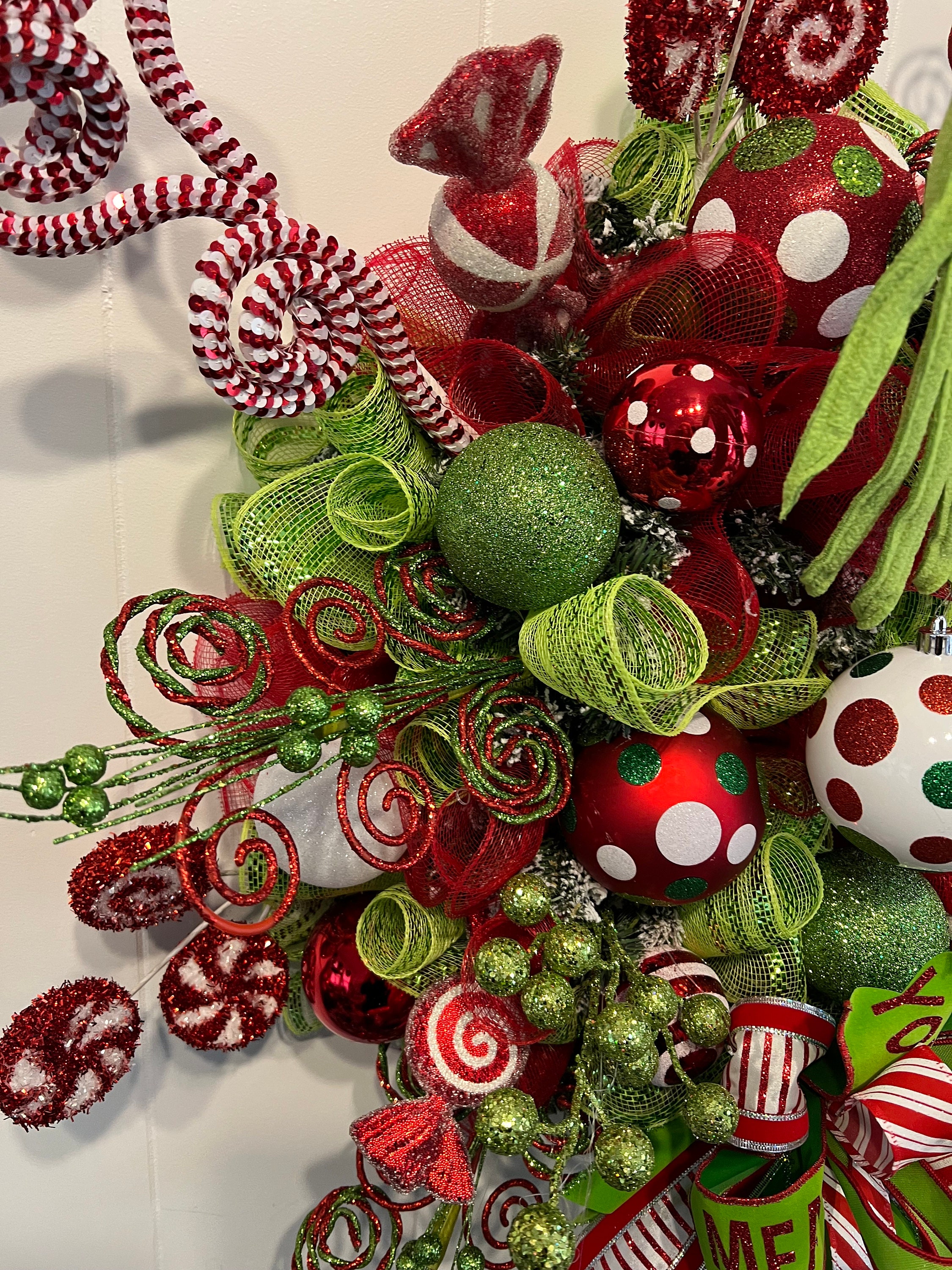 Large Designer Whimsical Christmas Wreath, Youre a Mean One Wreath - Etsy