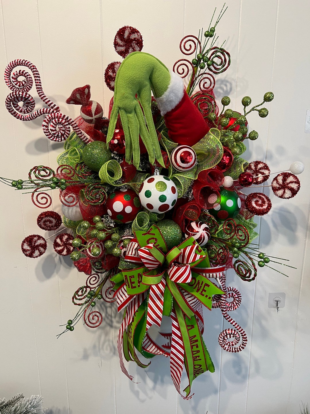 Large Designer Whimsical Christmas Wreath, Youre a Mean One Wreath - Etsy