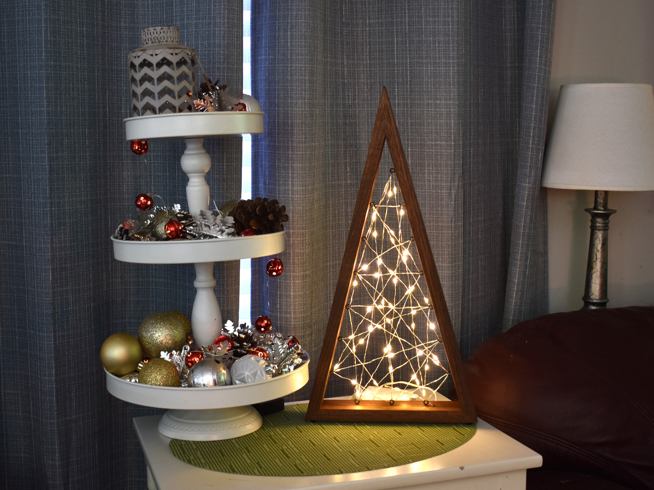 Walnut Wood Christmas Tree With LED Fairy Lights Wood Christmas Decor ...