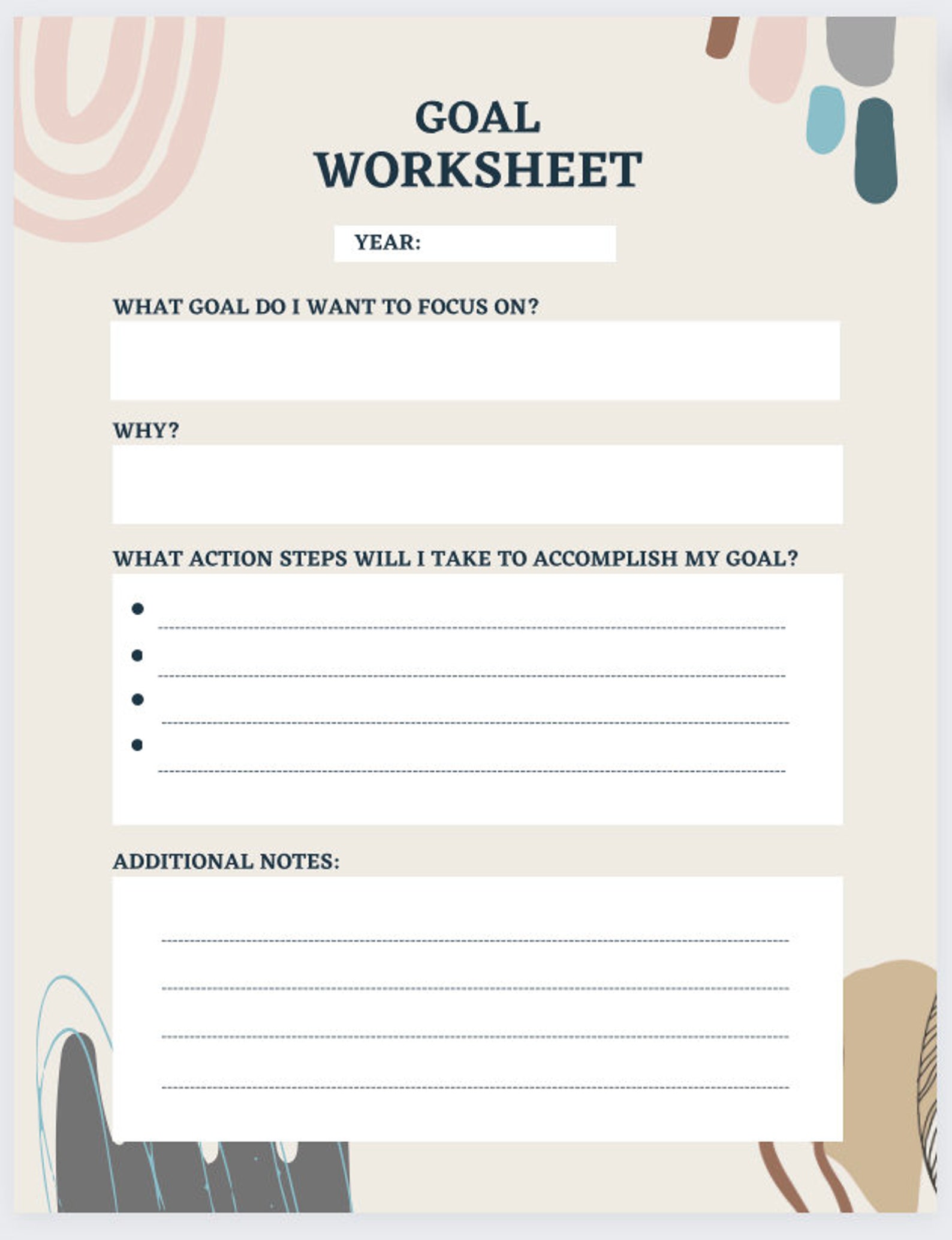 Goal Worksheet - Etsy