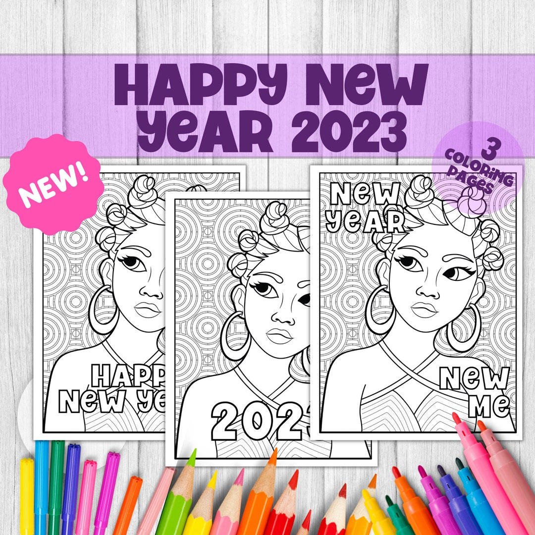 Happy New Year Coloring Pages - Etsy