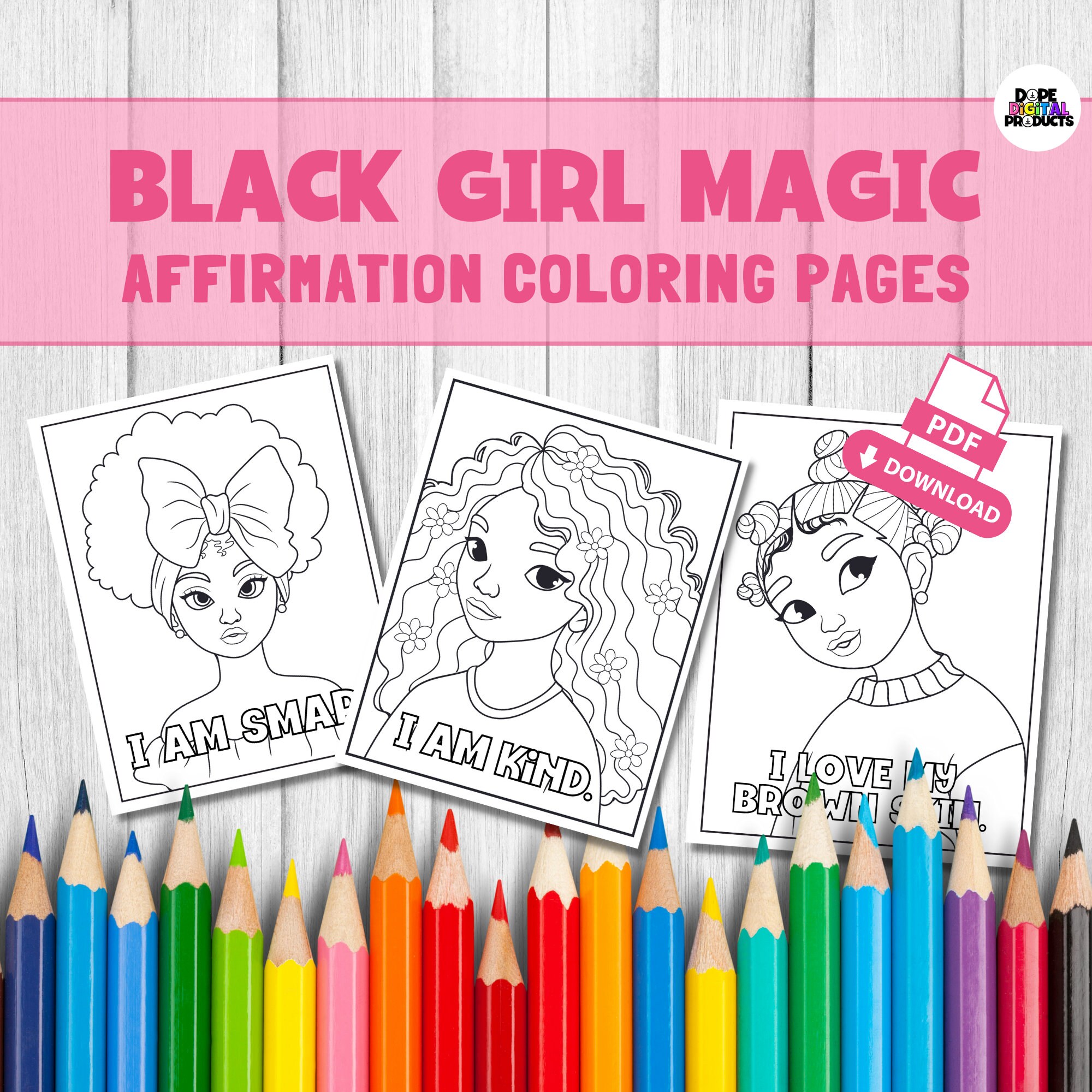 Coloring Book for Black Girls Magic Printable Pages Affirmations - Etsy