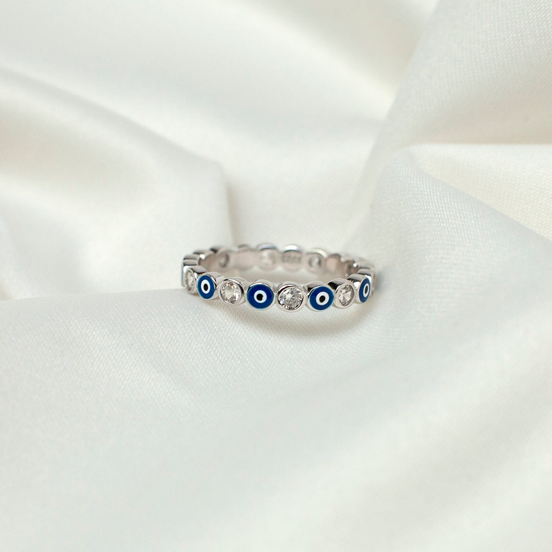 Evil Eye Sterling Silver Ring, Dainty Stackable Ring, Birthday Gifts ...