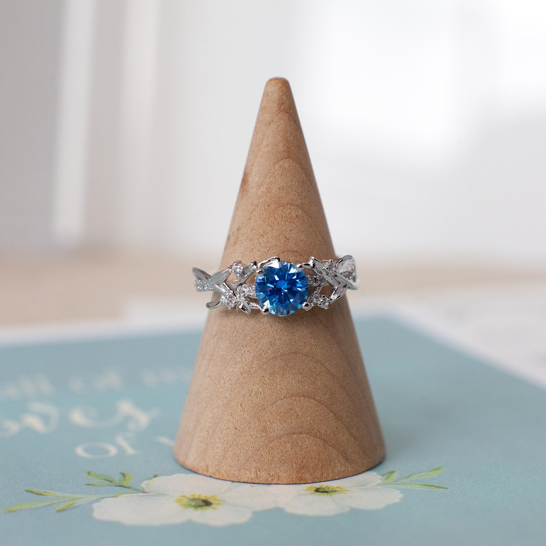 Ocean Blue Sterling Silver Ring, Diamond Ring, Stackable Ring ...