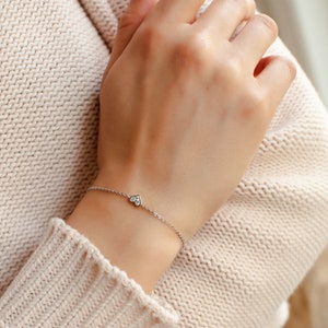 Dainty Sterling Silver Heart Bracelet With CZ Diamonds - Etsy