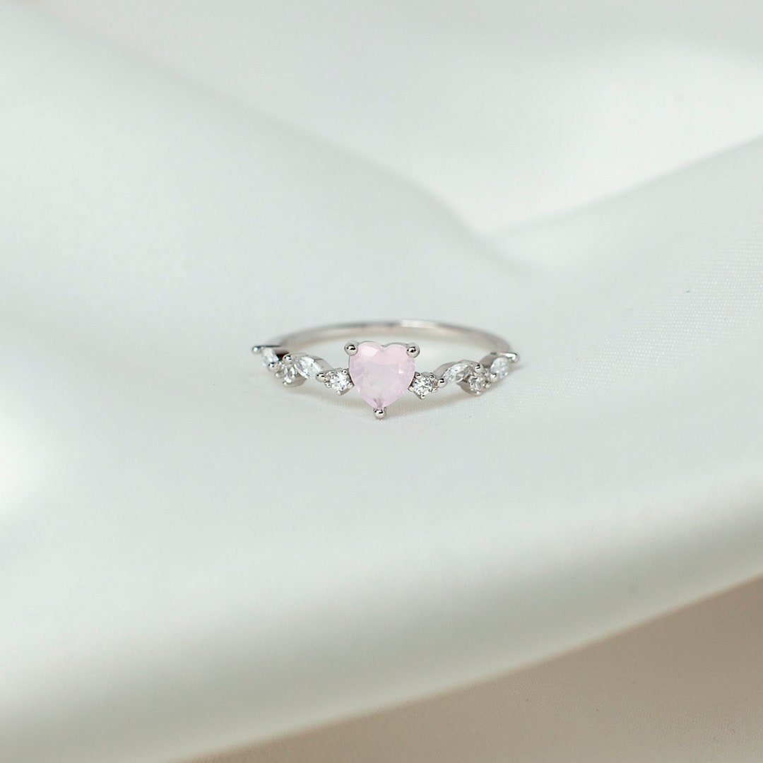 Pink Heart Diamond Ring, Sterling Silver Ring, Ring Gift for Her ...