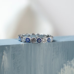 Dainty Evil Eye Ring: Sterling Silver Stackable CZ Diamond - Etsy