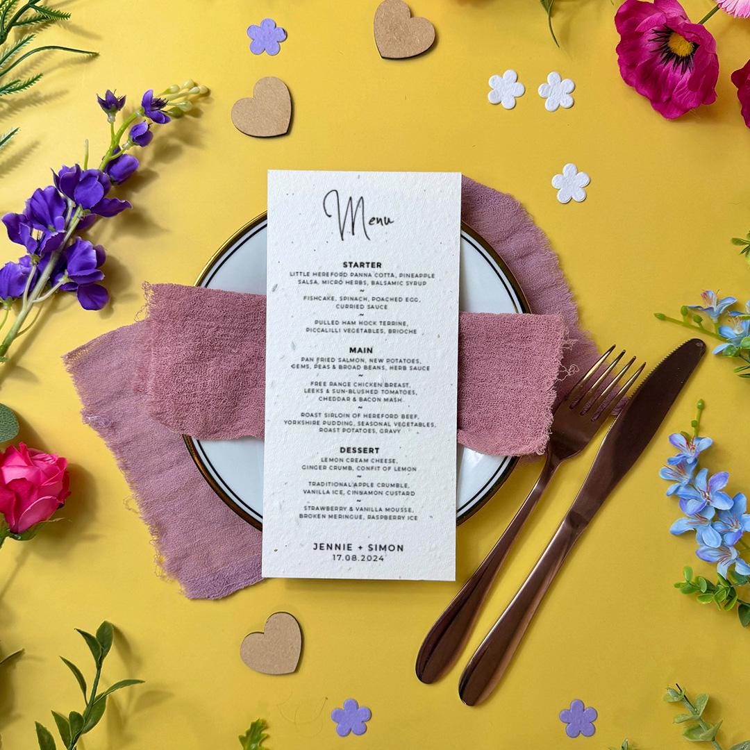 Plantable Seed Paper Wedding Menu | Eco Friendly Biodegradable ...