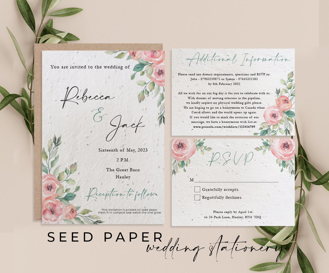 WEDDING SEED CARD, Plantable Seed Cards, Wedding Stationery, Invitation ...
