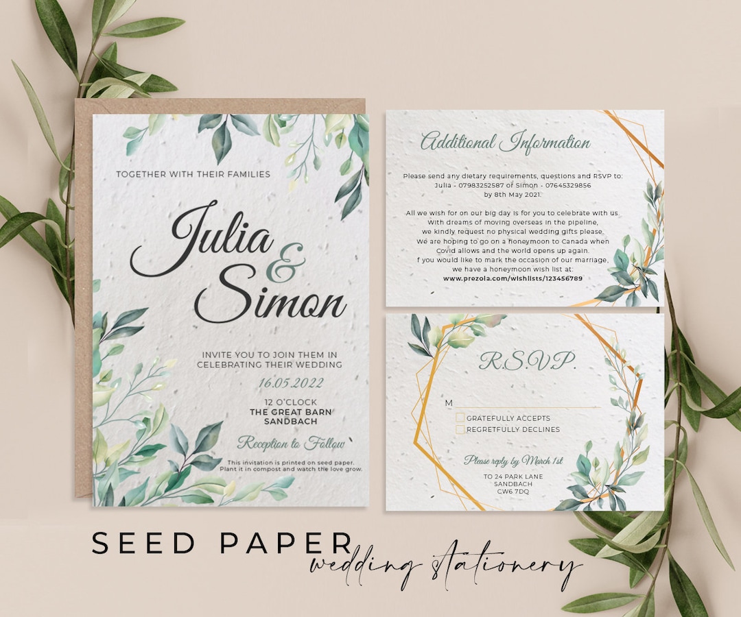 WEDDING SEED CARD, Plantable Seed Cards, Wedding Stationery, Invitation ...