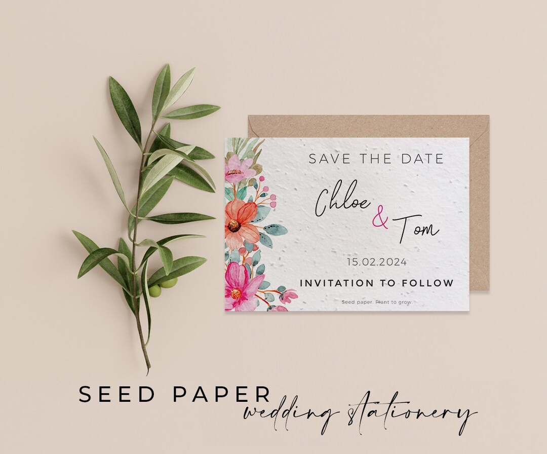 PLANTABLE SEEDED Paper Save the Date Invitation Card, Sustainable ...