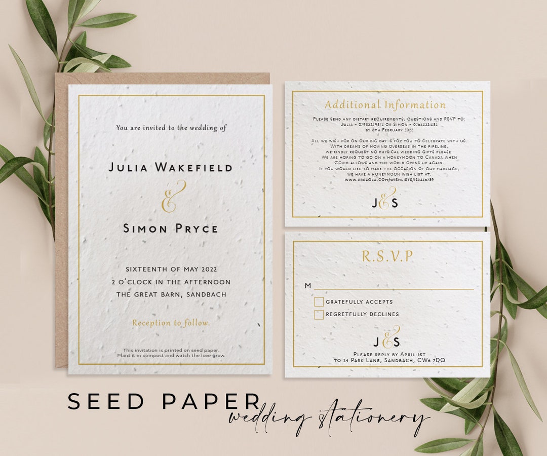 WEDDING SEED CARD, Plantable Seed Cards, Wedding Stationery, Invitation ...