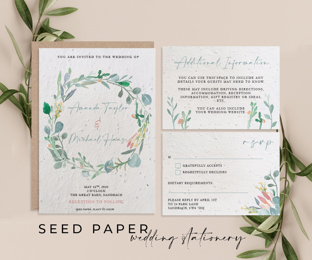 WEDDING SEED CARD, Plantable Seed Cards, Wedding Stationery, Invitation ...