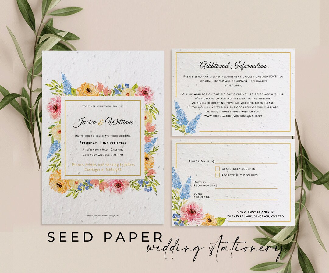 WEDDING SEED CARD, Plantable Seed Cards, Wedding Stationery, Invitation ...