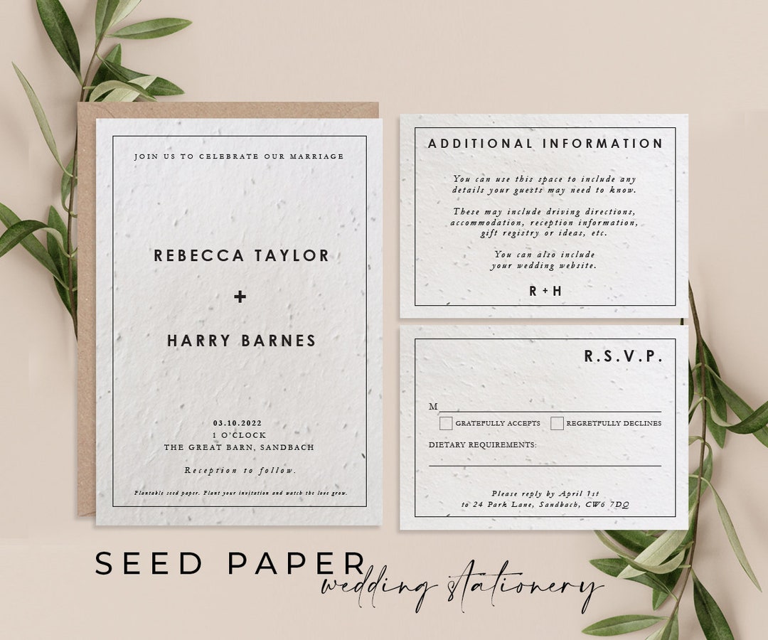 WEDDING SEED CARD, Plantable Seed Cards, Wedding Stationery, Invitation ...