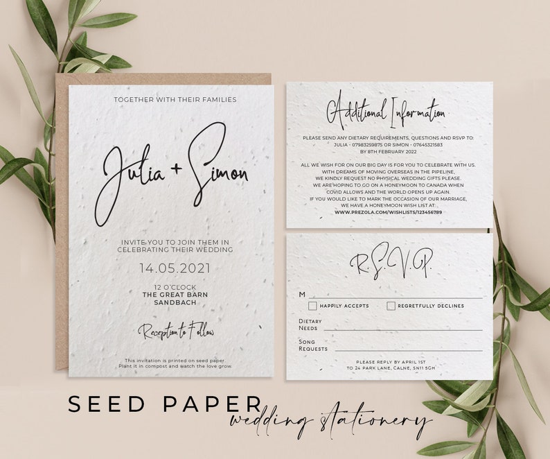 WEDDING SEED CARD, Plantable Seed Cards, Wedding Stationery, Invitation ...