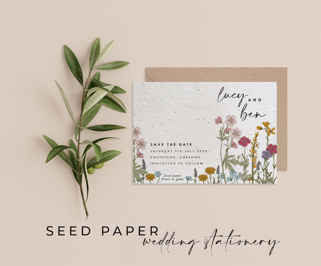PLANTABLE SEEDED Paper Save the Date Invitation Card, Sustainable ...