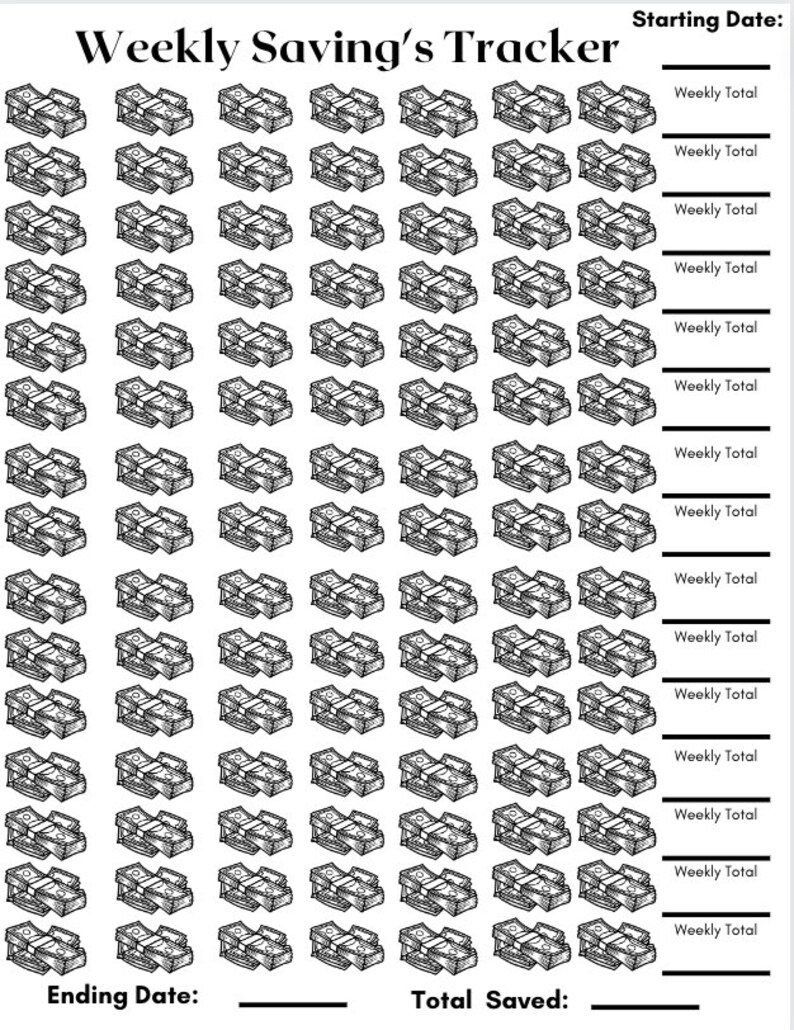 Weekly Savings Tracker - Etsy