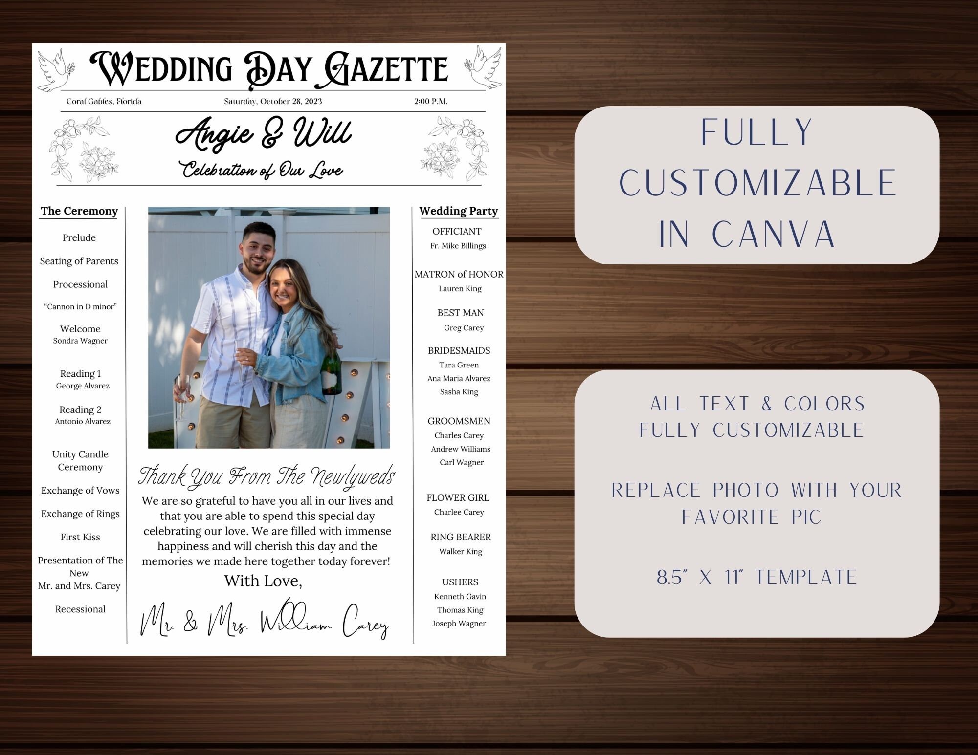 Newspaper Wedding Program Template, Editable Wedding Newspaper Program ...