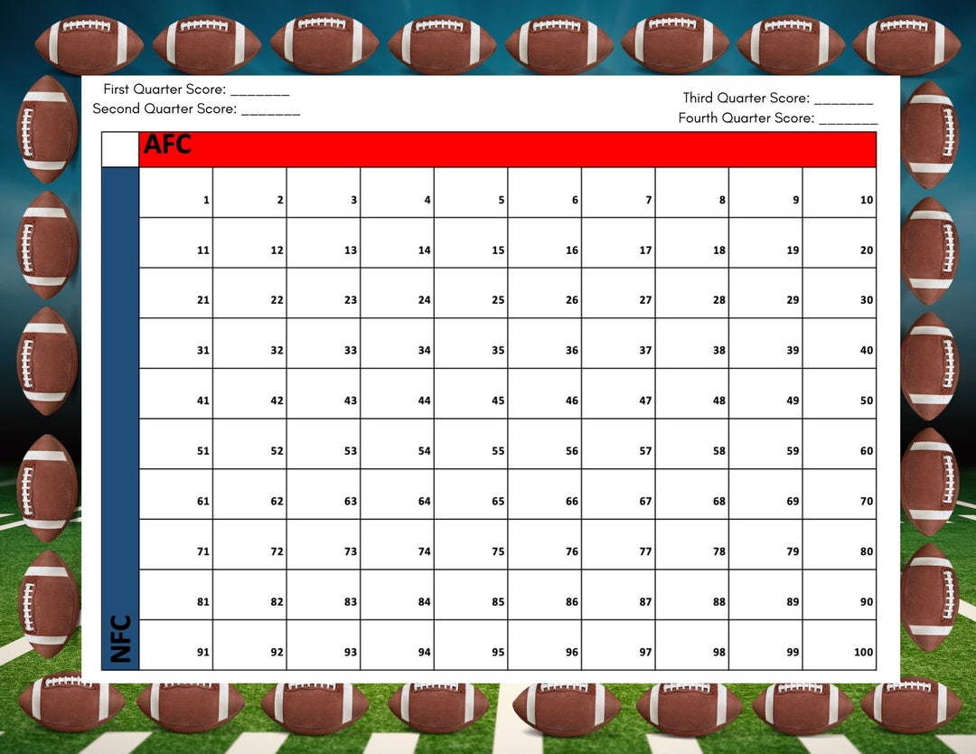Football Squares Pool Template (PDF Download) - Etsy