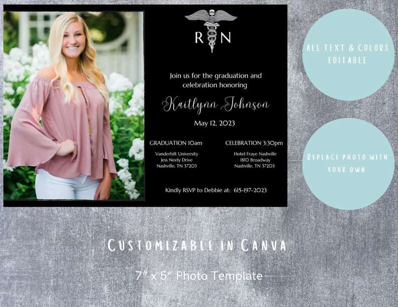 Nurse Graduation Invitation, Digital Invitation Template, Printable RN ...