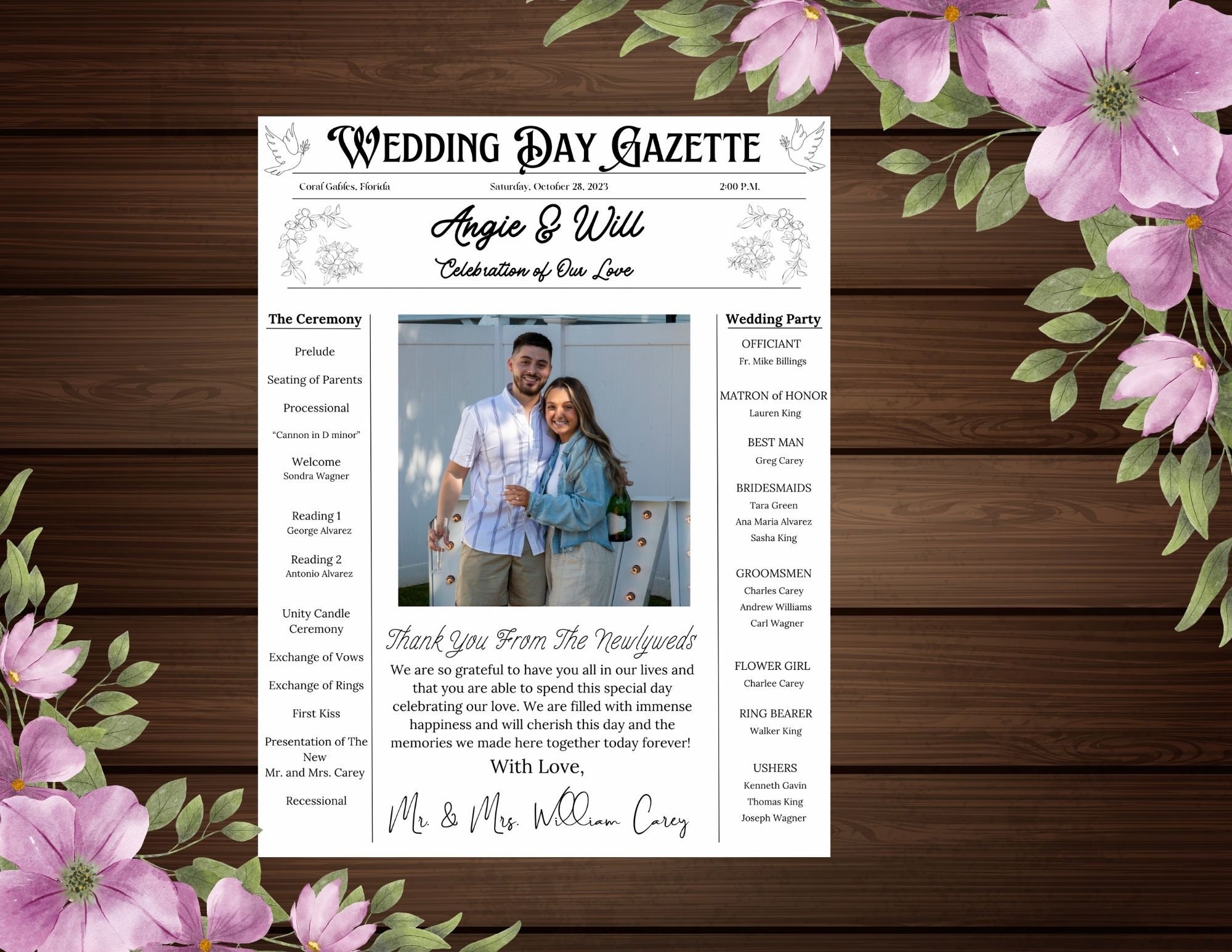 Newspaper Wedding Program Template, Editable Wedding Newspaper Program ...