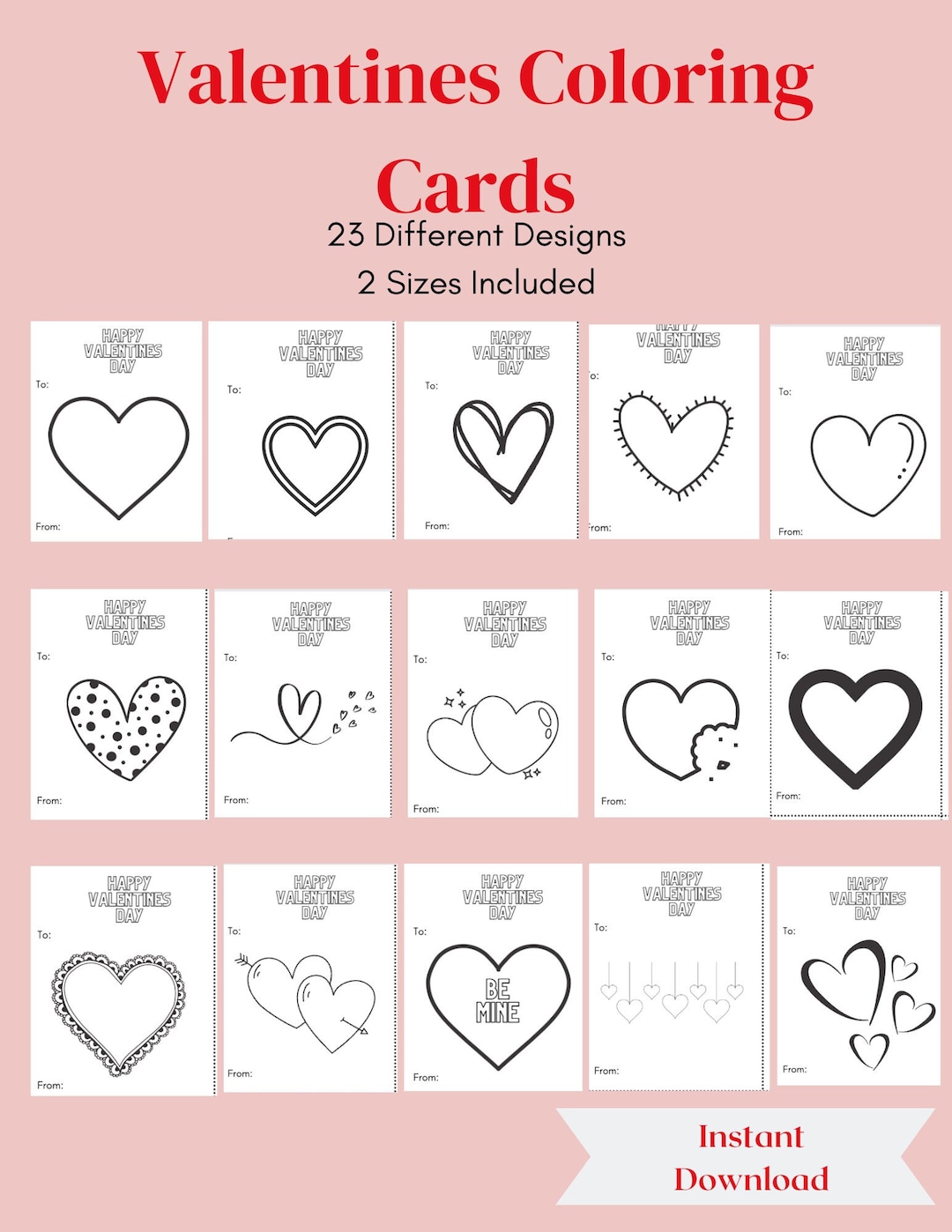 Valentines Day Coloring Cards for Kids, Printable Valentines (PDF ...