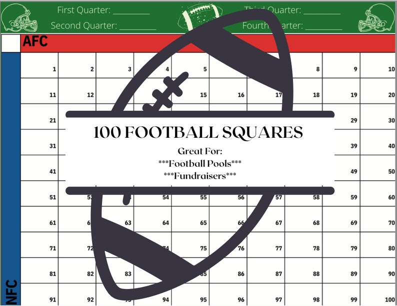 Football Squares I Football Pool I Printable I Instant Digital Download ...