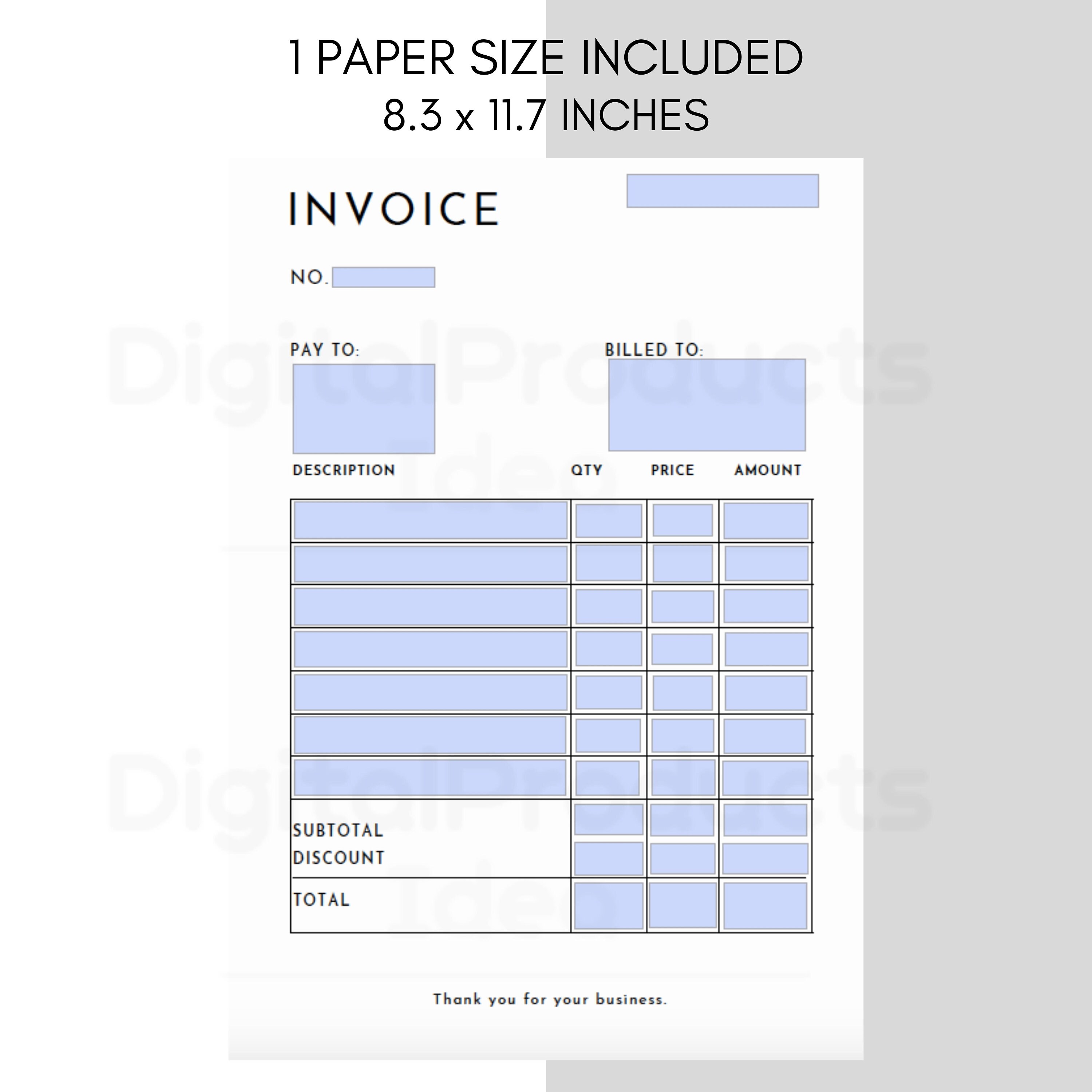 Invoice Template PDF, Printable Invoice Template Download, Editable ...