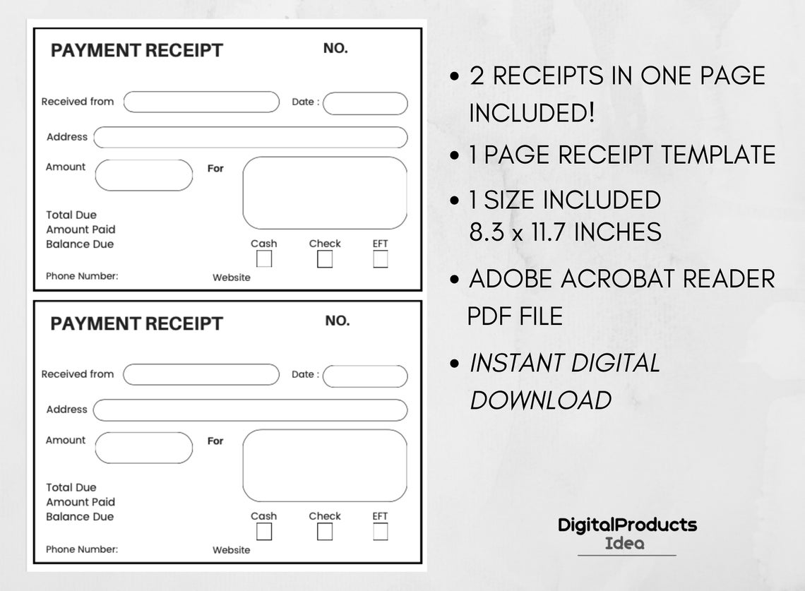 Printable Receipt Template, Editable Business Receipt, Small Business ...