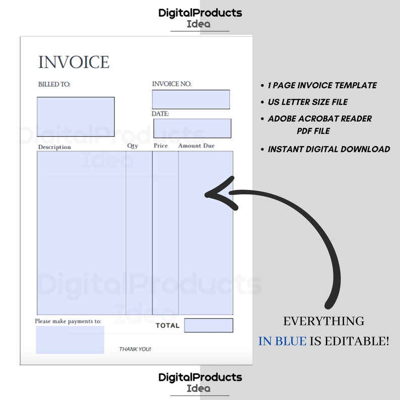 Printable Invoice Template for Small Business, Invoice Template Pdf ...