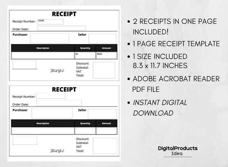 Receipt Template, Printable Business Receipt, Small Business Order ...