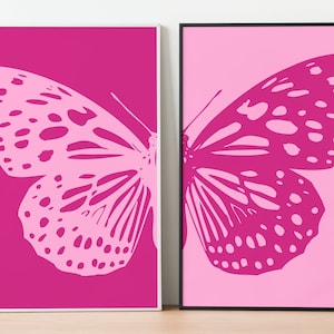 Pink Butterfly Poster Set of 2, Vibrant Butterfly Art, 2 Pink Posters ...