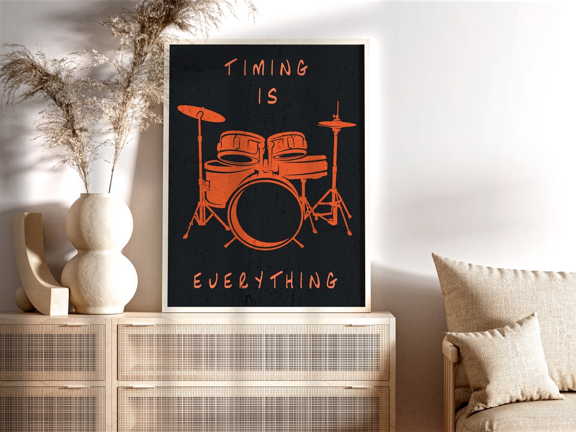Drum Kit Poster, Colorful Music Wall Art, Music Quote Print, Black ...