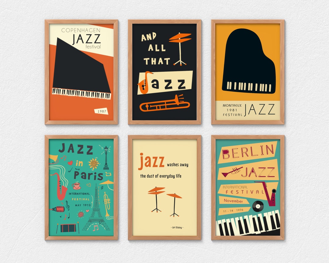 Jazz Festival Posters Set of 6, Colorful Gallery Prints Set, Vintage ...