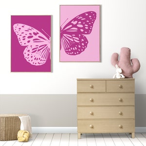 Pink Butterfly Poster Set of 2, Vibrant Butterfly Art, 2 Pink Posters ...