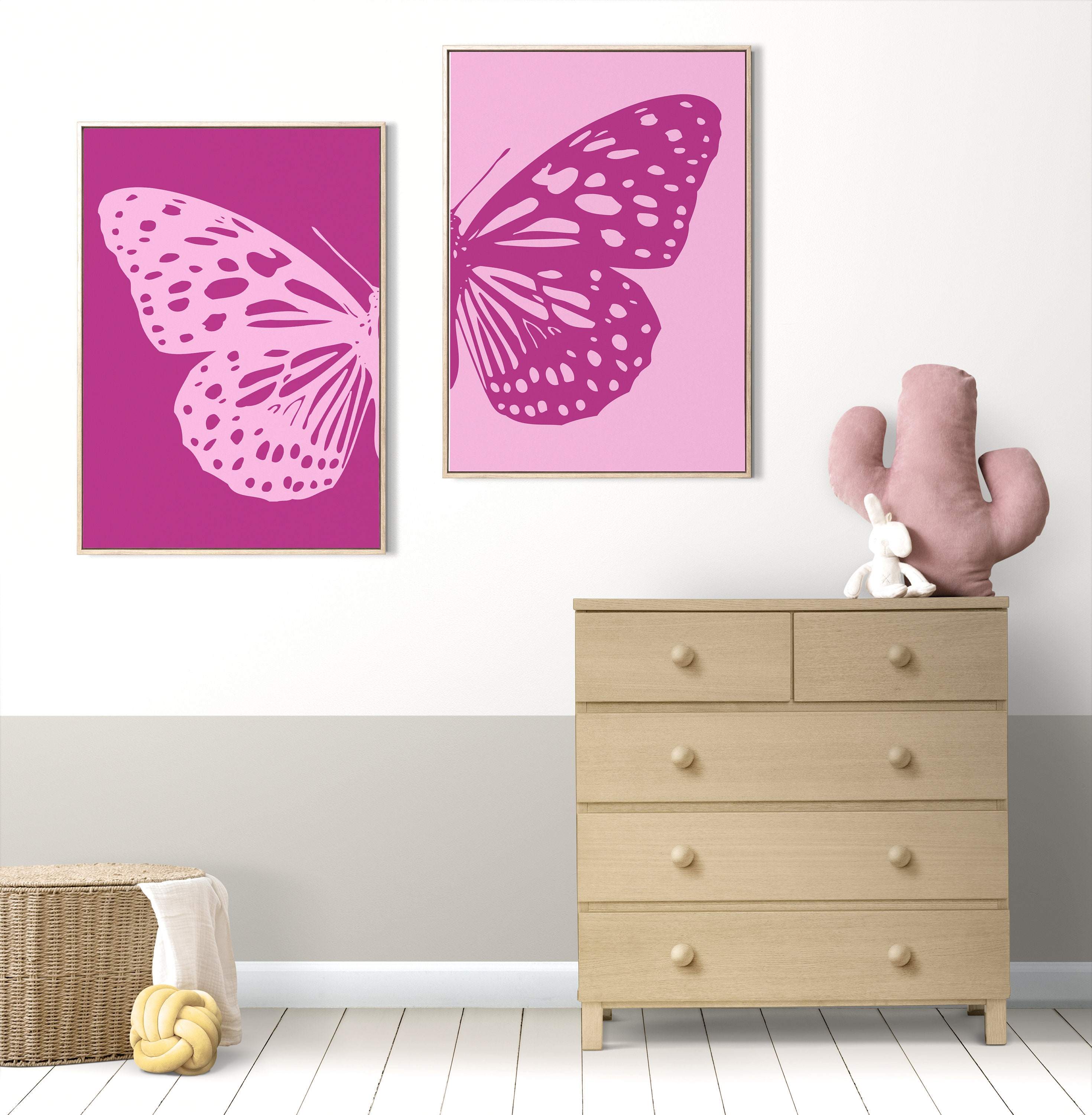 Pink Butterfly Poster Set of 2, Vibrant Butterfly Art, 2 Pink Posters ...