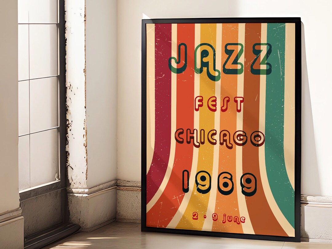 Vintage Jazz Festival Poster, Mid Century Modern Wall Art, Chicago ...
