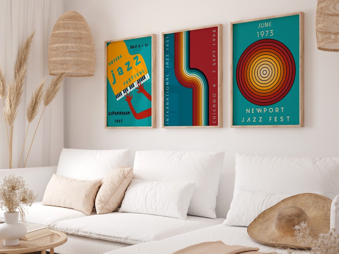 Jazz Festival Posters Set of 3, Colorful Music Fest Printables, Piano ...