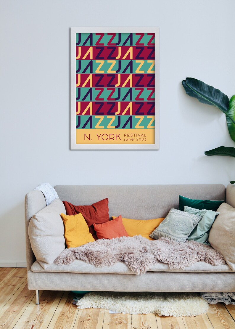 Jazz Festival Wandkunst, Retro Musik Poster, Vintage bunter Druck, Pop ...